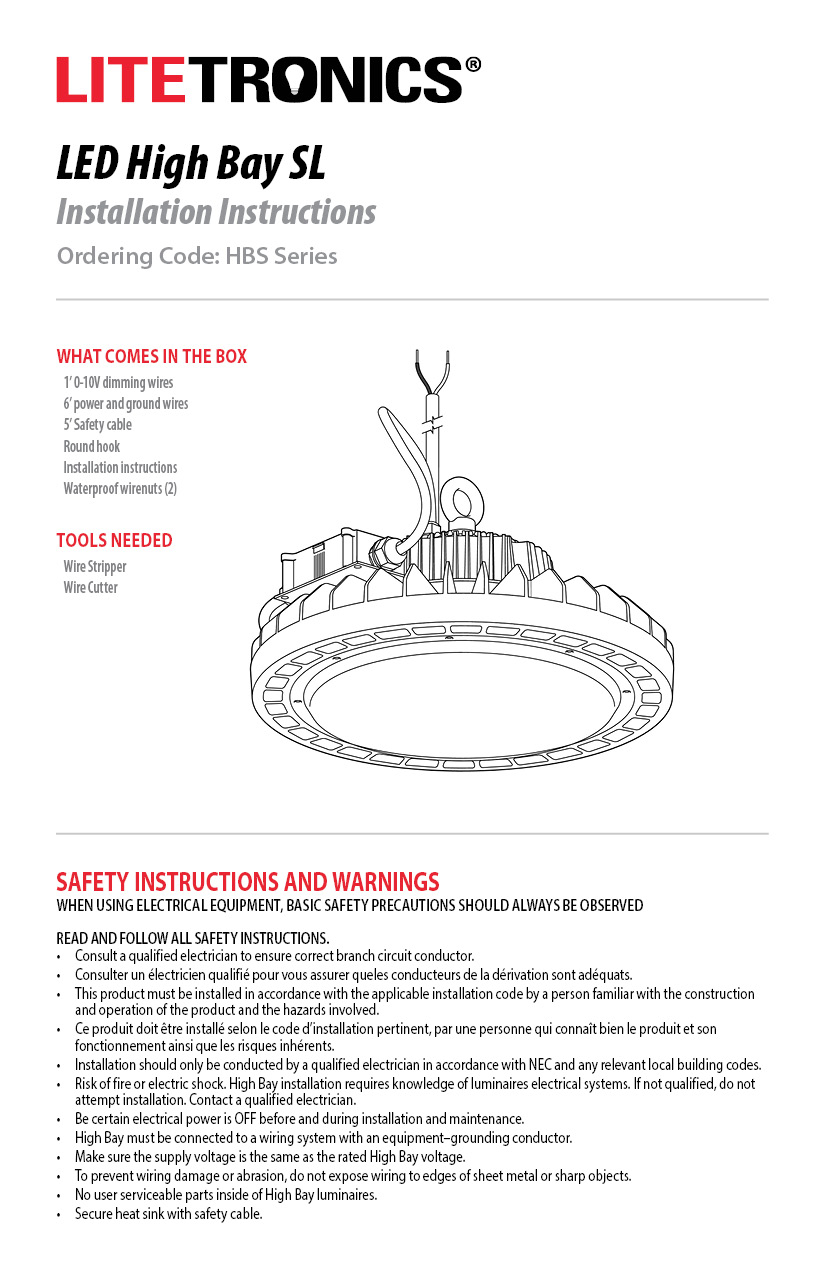 High Bay SL - Instructions - Litetronics