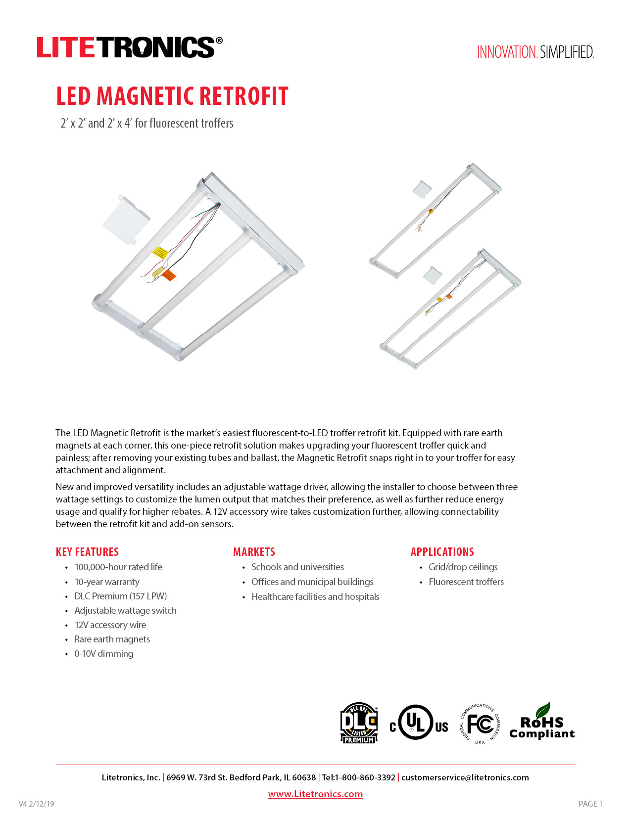 Magnetic Retrofit - 2x2 & 2x4 - Spec Sheet - Litetronics