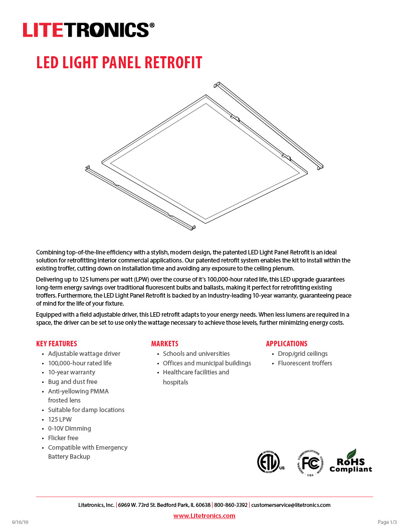 Light Panel Retrofit - Spec Sheet - Litetronics
