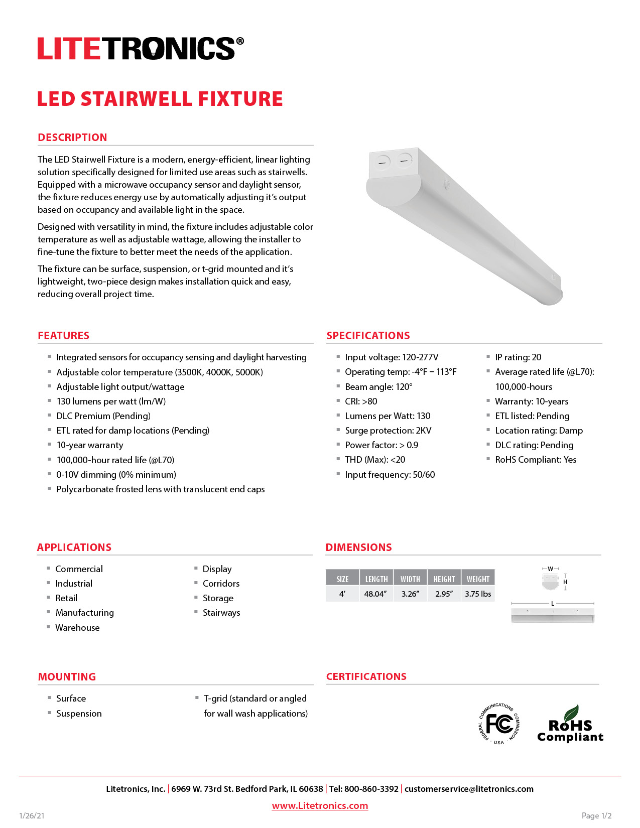 LED Stairwell Fixture - Spec Sheet - Litetronics