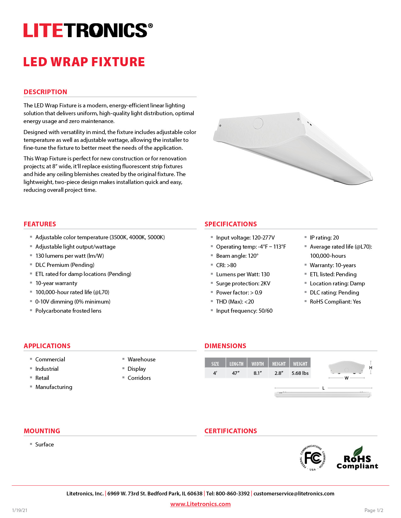 LED Wrap Fixture - Spec Sheet - Litetronics