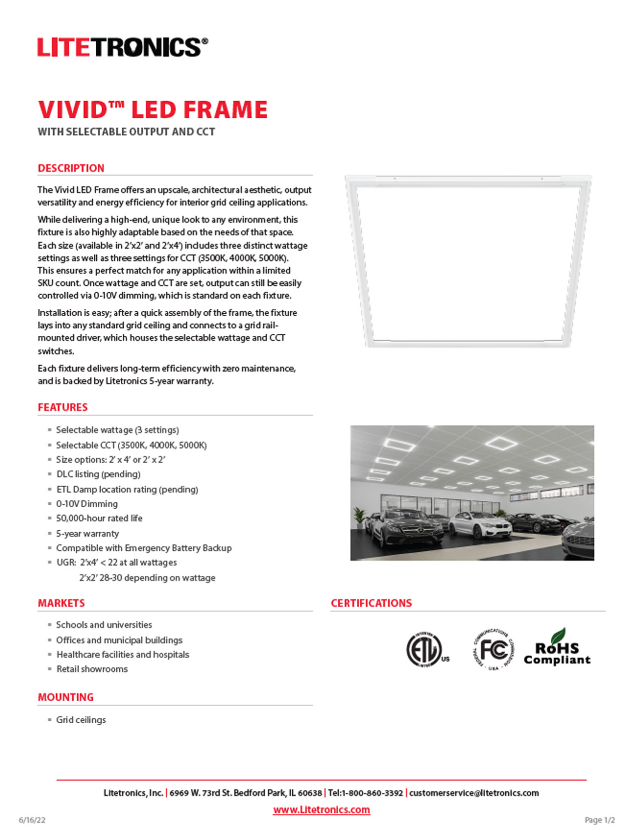 Vivid™ LED Frame - Spec Sheet - Litetronics