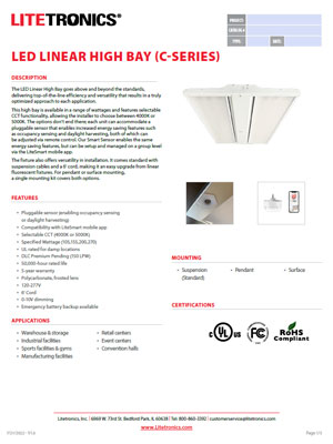 LED Linear High Bay C-Series - Spec Sheet - Litetronics