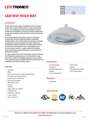 NSF High Bay G2 - Spec Sheet - Litetronics