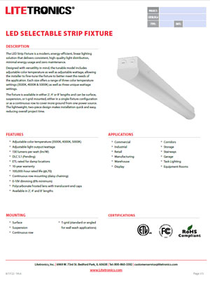 LED Selectable Strip Fixture G2 - Spec Sheet - Litetronics