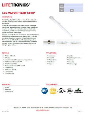 Vapor Tight Slim Strip - Spec Sheet - Litetronics