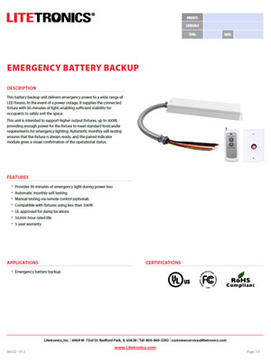 EB40 Emergency Battery Backup - Spec Sheet - Litetronics