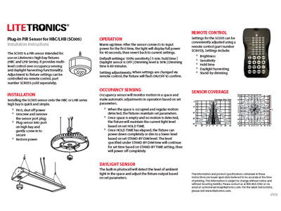 Plug In PIR Sensor for HBC/LHB SC005 - Instructions - Litetronics