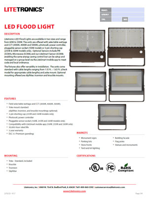 LED Flood Light - Spec Sheet - Litetronics