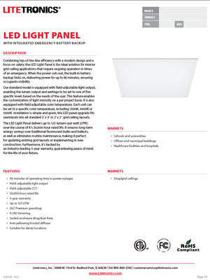 LED Light Panel with Integrated Emergency Battery Backup - Spec Sheet ...