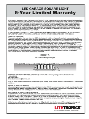 LED Square Garage Light - Warranty - Litetronics