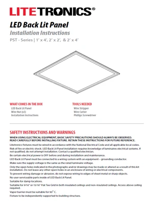 LED Back Lit Panel - Instructions - Litetronics