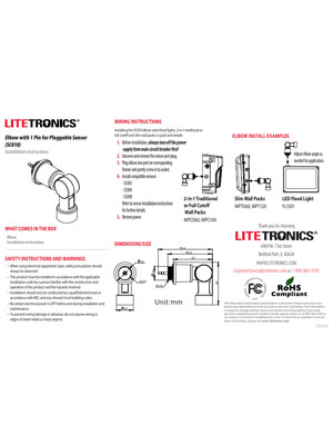Elbow with 1 Pin Sensor Socket SCA010, SCA010B - Instructions - Litetronics