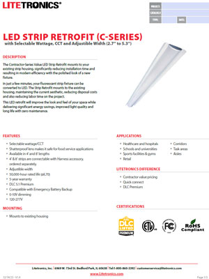 LED Strip Retrofit C-Series Adjustable Width - Spec Sheet - Litetronics