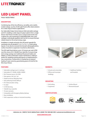 Light Panel - Fully Selectable GEN3 - Spec Sheet - Litetronics