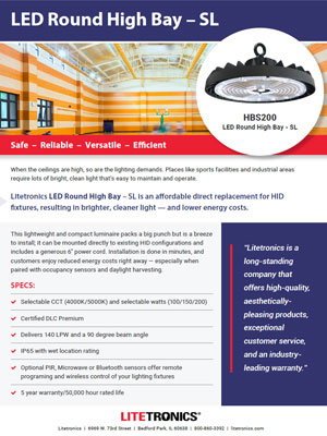 LED Round High Bay SL Lighting - Sell Sheet - Litetronics