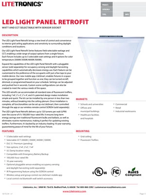 LED Light Panel Retrofit With Sensor Socket - Spec Sheet - Litetronics