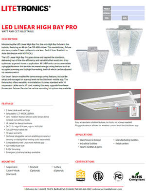 LED Linear High Bay Pro - Spec Sheet - Litetronics