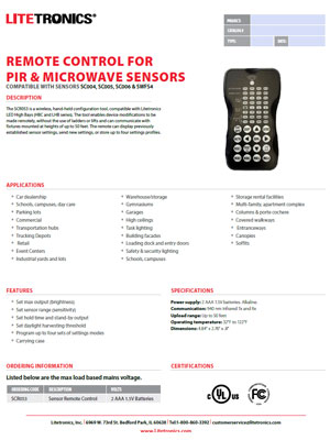Remote Control for PIR & Microwave Sensors - Spec Sheet - Litetronics