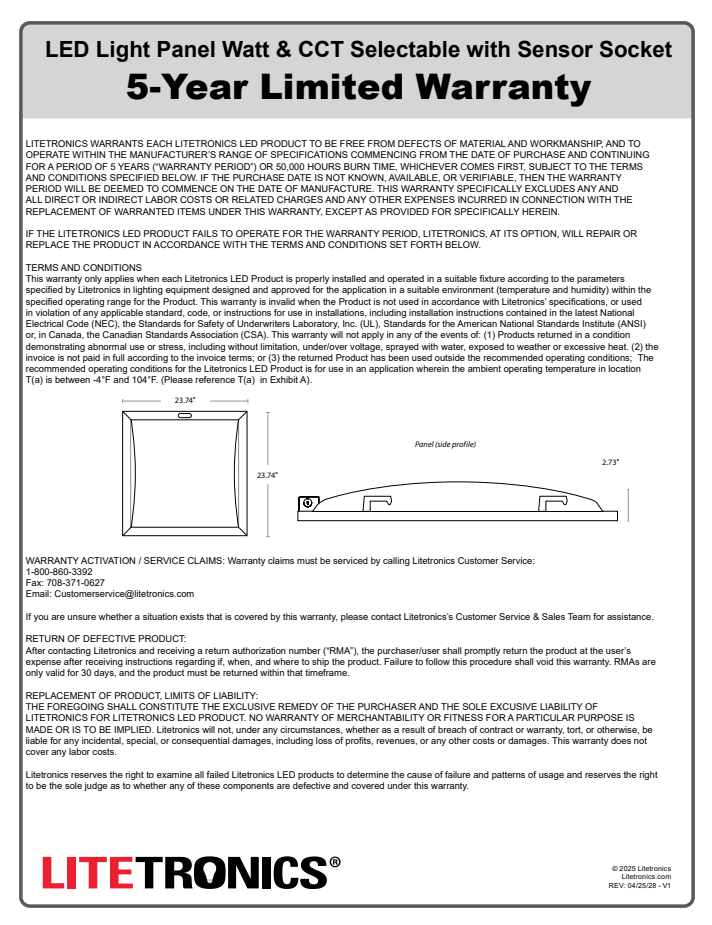 LED Arch light Panel Warranty - Litetronics