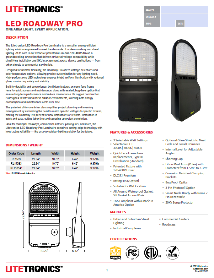 LED Roadway Pro Spec-Sheet - Litetronics