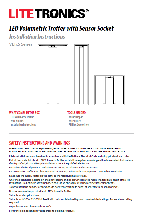 LED Volumetric Troffer with Sensor Socket Installation Instructions ...